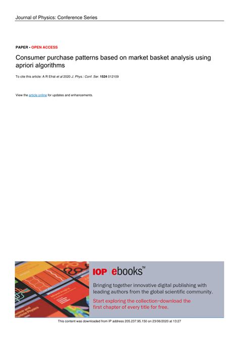 PDF Consumer Purchase Patterns Based On Market Basket Analysis Using