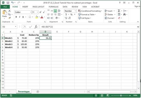 How To Subtract Percentages In Excel Tutorial Brite Ideas