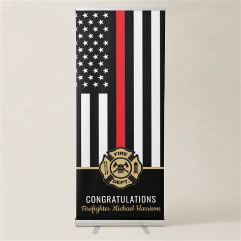 Firefighter Red Line Flag Fire Academy Graduation Retractable Banner