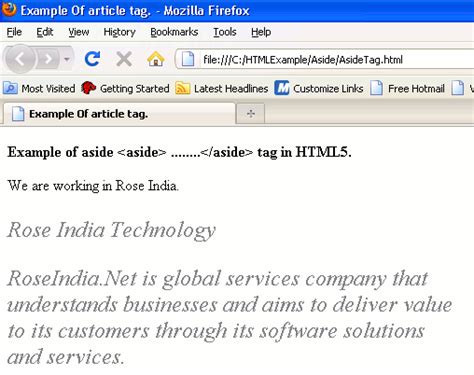 aside tag in html5 define aside tag in html5