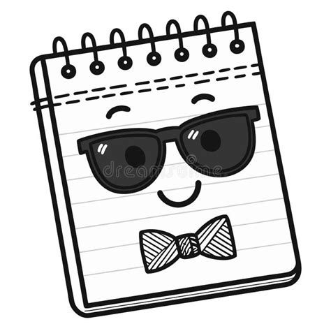 Cute Smiling Notepad With Sunglasses And Bow Tie Character Design For Fun Illustrations Stock