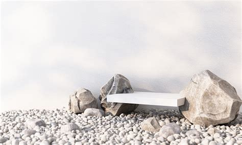 제품 프레젠테이션을 위한 최소한의 화장품 배경 회색 색상 콘크리트 벽 배경에 돌 바위 아크 기하학적 형태와 연단 3d 렌더링 그림입니다 3차원 형태에 대한 스톡 사진 및