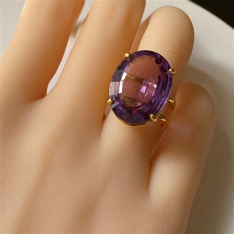 Large Cushion Amethyst 2395 Carat Double Shank Yellow Gold High Dome