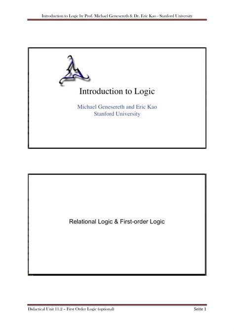 Pdf Introduction To Logic By Prof Michael Genesereth And Dr Logic