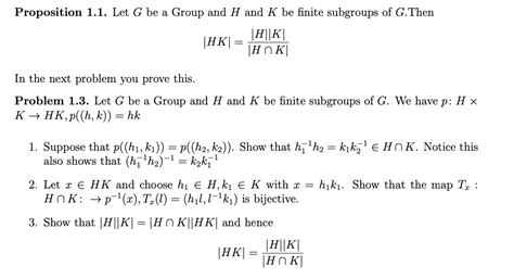 solved proposition 1 1 let g be a group and h and k be