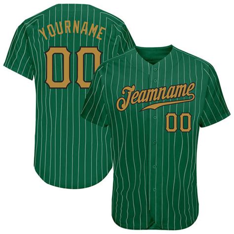 Custom Kelly Green White Pinstripe Old Gold Black Authentic Baseball J
