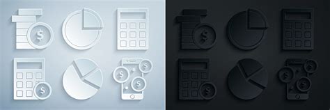 달러 기호 스마트 폰 및 동전 돈 아이콘 원형 차트 인포 그래픽 계산기를 설정합니다 벡터 0명에 대한 스톡 벡터 아트 및 기타 이미지 Istock