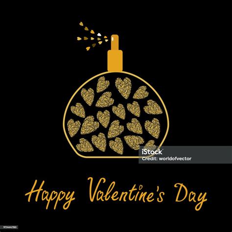 해피 발렌타인 데이 하루 사랑 카드입니다 내 마음으로 향수 병입니다 골드 반짝 반짝이 검은 배경 질감 검은색에 대한 스톡 벡터 아트 및 기타 이미지 Istock