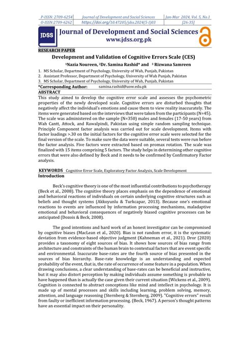 Pdf Development And Validation Of Cognitive Errors Scale Ces