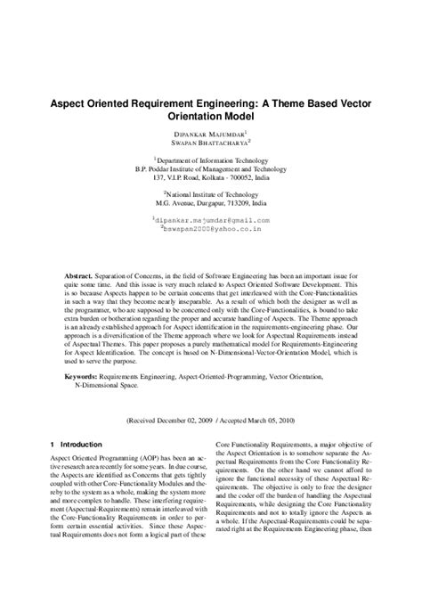 Pdf Aspect Oriented Requirement Engineering A Theme Based Vector Orientation Model