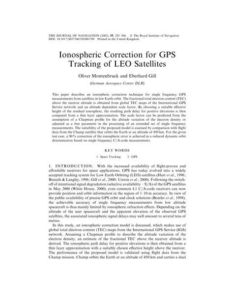 Pdf Ionospheric Correction For Gps Tracking Of Leo Satellites