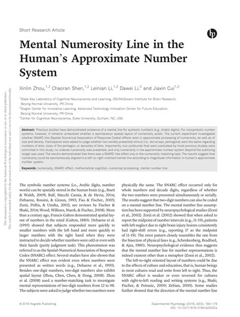 Pdf Mental Numerosity Line In The Humans Approximate Number System