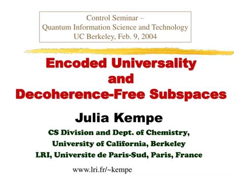 Ppt Encoded Universality And Decoherence Free Subspaces Powerpoint Presentation Id 5141977