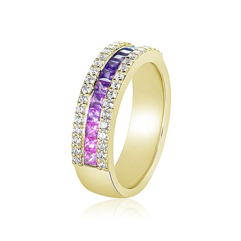Asexual Wedding Band Diamond Purple Pink Sapphire Engagement Etsy