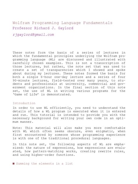 Wolfram Programming Language Fundamentals Pdf Subroutine