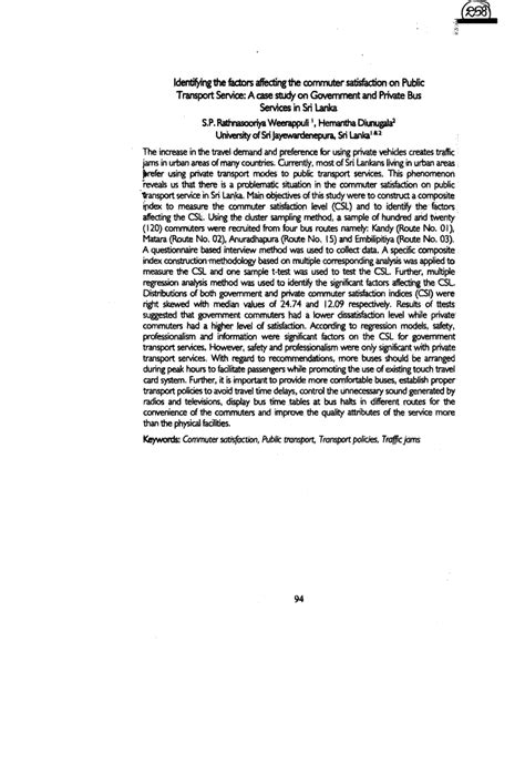 Pdf Identifying The Factors Affecting The Commuter Satisfaction On Public Transport Service A