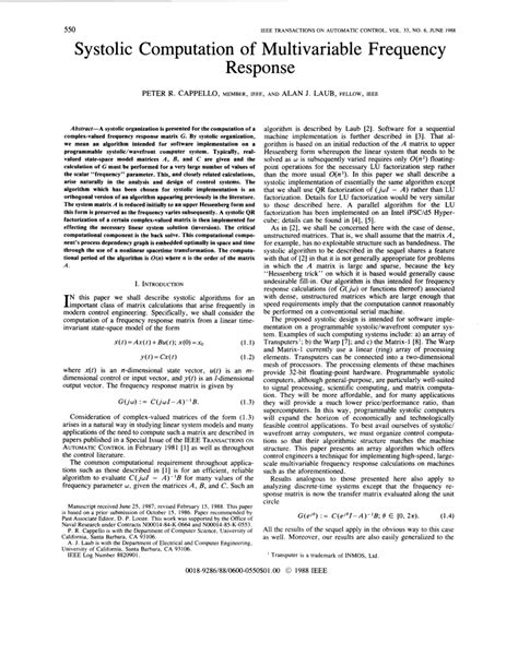 pdf systolic computation of multivariable frequency response
