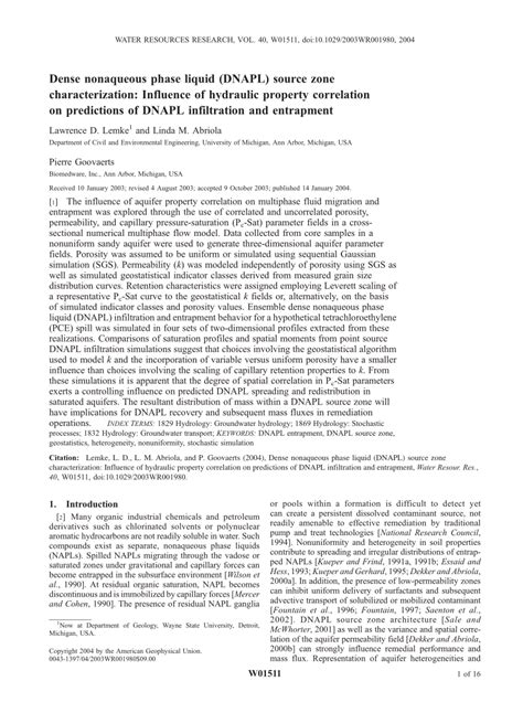 Pdf Dense Nonaqueous Phase Liquid Dnapl Source Zone Characterization Influence Of Hydraulic