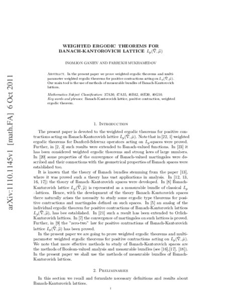 Pdf Weighted Ergodic Theorems For Banach Kantorovich Lattice L P Hat Nabla Hat Mu