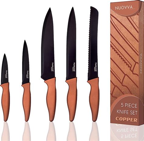 Nuovva Sharp Kitchen Knife Set 5pcs Copper Kitchen Knives