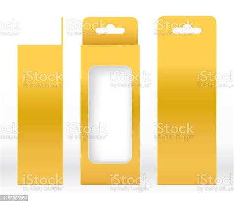 매달려 상자 골드 창 모양 포장 템플릿 빈 잘라 럭셔리 빈 상자 황금 노란색 템플릿 디자인 제품 패키지 선물 상자 노란색 골드