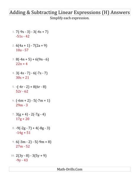 Adding And Subtracting And Simplifying Linear Expressions With