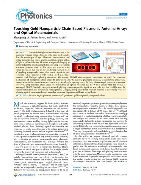 Pdf Touching Gold Nanoparticle Chain Based Plasmonic Antenna Arrays