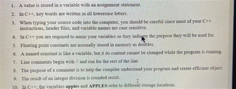 Solved 1 A Value Is Stored In A Variable With An Assignment