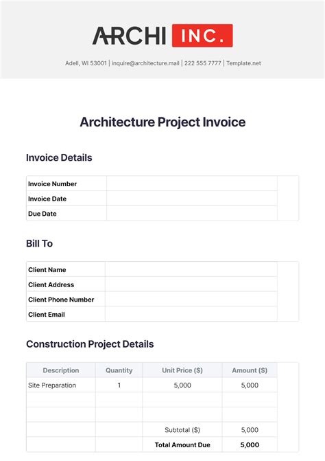 free architecture project invoice template to edit online