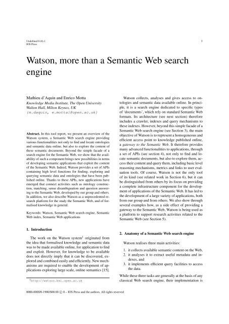 Watson More Than A Semantic Web Search Engine