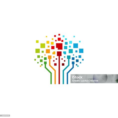 디지털 트리 로고 디자인 컨셉 벡터 모던 트리 테크 로고 템플릿 로고 기호 아이콘 컴퓨터에 대한 스톡 벡터 아트 및 기타 이미지 컴퓨터 0명 Roots And