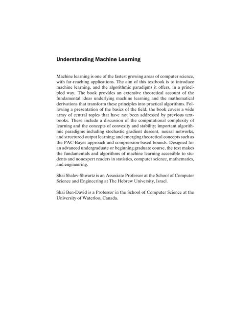 solution understanding machine learning from theory to algorithms shai
