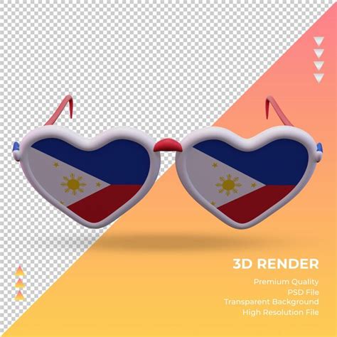 3d 선글라스 사랑 필리핀 국기 렌더링 전면 보기 프리미엄 Psd 파일
