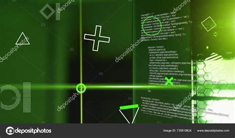Geometric Shapes Coding Image Green Background Technology Digital Software Development — Stock