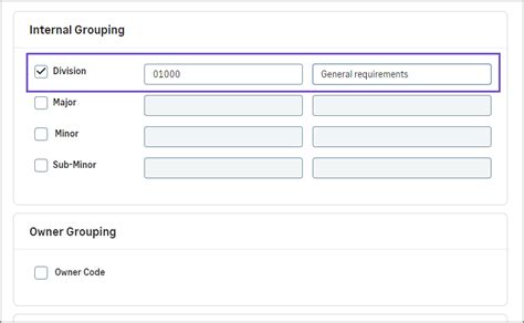 Job Cost Codes Internal Grouping Fields