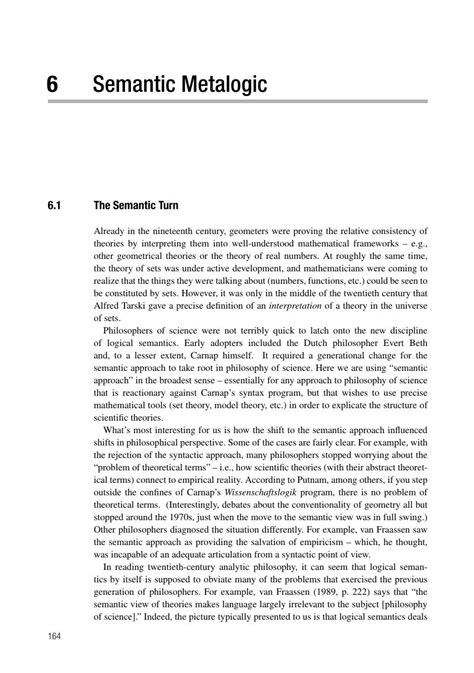 Semantic Metalogic Chapter 6 The Logic In Philosophy Of Science