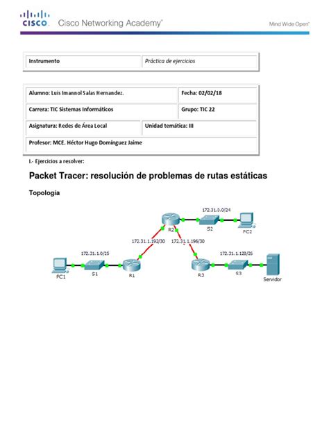 2323 Packet Tracer Troubleshooting Static Routes Instructions Pdf Dirección Ip