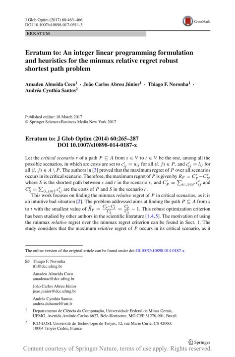 Erratum To An Integer Linear Programming Formulation And Heuristics