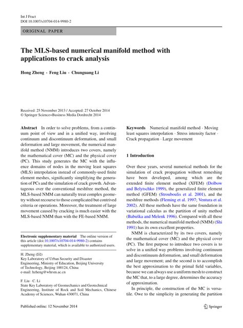 Pdf The Mls Based Numerical Manifold Method With Applications To Crack Analysis