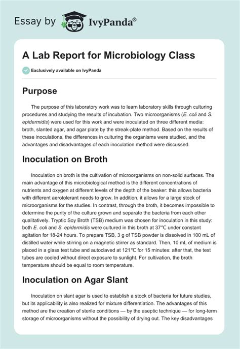 A Lab Report For Microbiology Class 576 Words Report Example