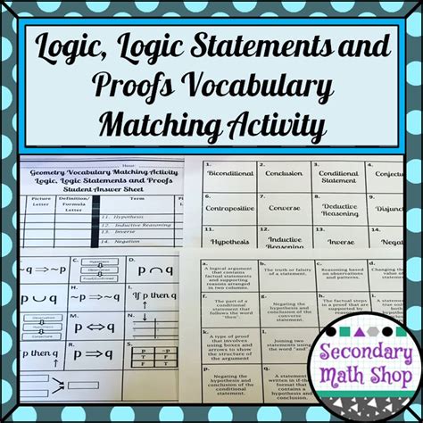 Proof And Logic Unit 2 Logic Statements And Proofs Vocabulary Matching Act Vocabulary Math