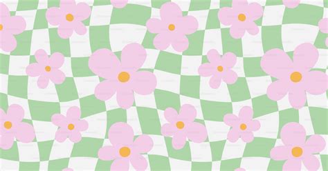 트렌디한 꽃무늬 무늬 일러스트레이션 빈티지 70년대 스타일의 히피 꽃 배경 디자인 기하학적 파스텔 컬러 체크 무늬 작품 데이지 꽃이 있는 Y2k 자연 배경 벡터