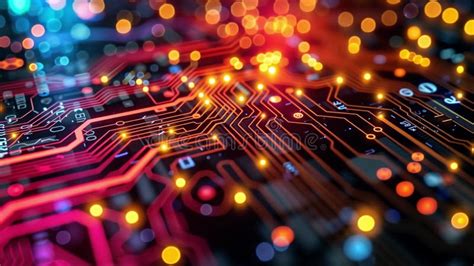 Colorful Circuit Board Close Up Showcasing Intricate Designs And
