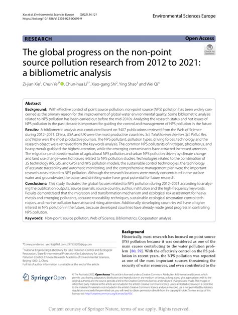 Pdf The Global Progress On The Non Point Source Pollution Research From 2012 To 2021 A