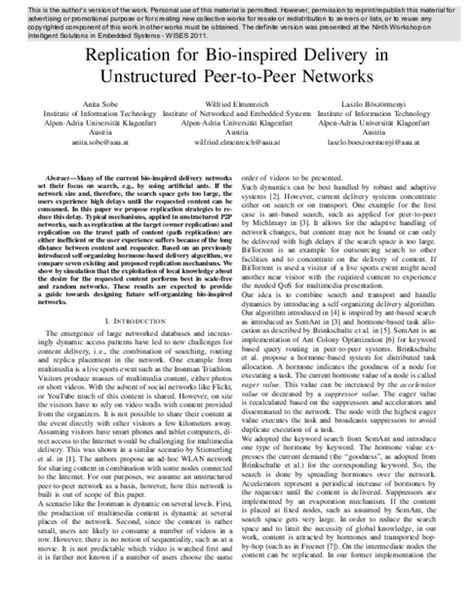 Pdf Replication For Bio Inspired Delivery In Unstructured Peer To Peer Networks