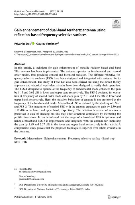 Pdf Gain Enhancement Of Dual Band Terahertz Antenna Using Reflection Based Frequency