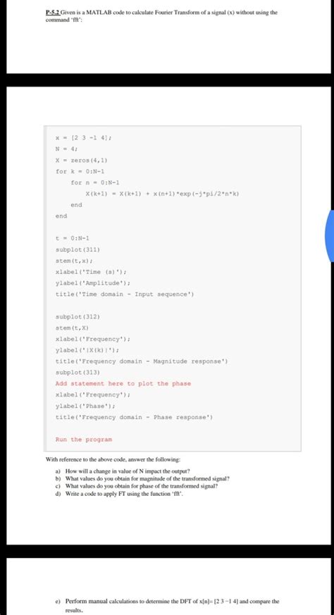 Solved P Given Is A MATLAB Code To Calculate Fourier Chegg