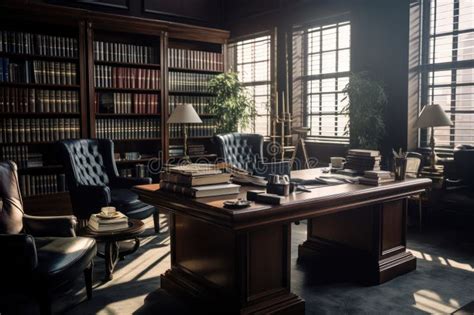 Office Workspace With Desk Chair Lamp And Bookshelves Stock Illustration Illustration Of