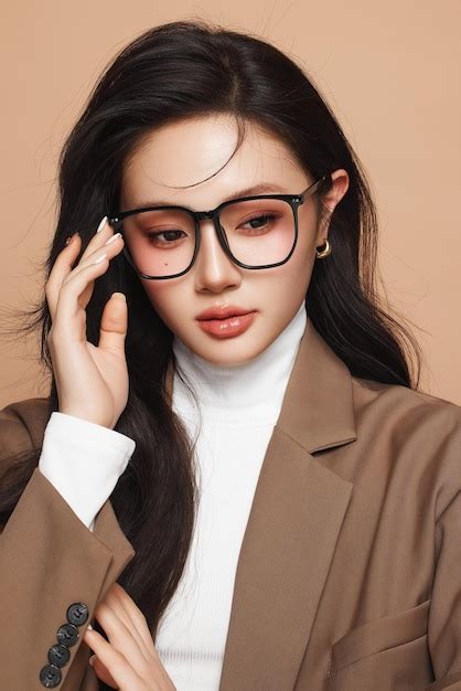 Premium Photo Woman Wearing Fashionable Glasses Face Wearing Standard