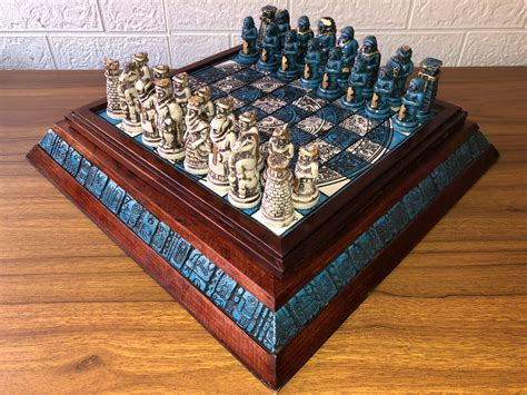 Chess Set Resin Chess Set In Blue And White Mexican Chess Etsy